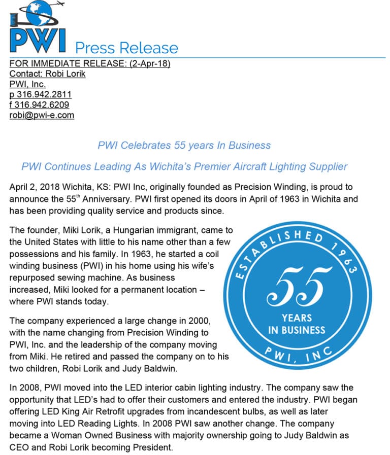 PWI Celebrates 55 years in Business - PWI, Inc.