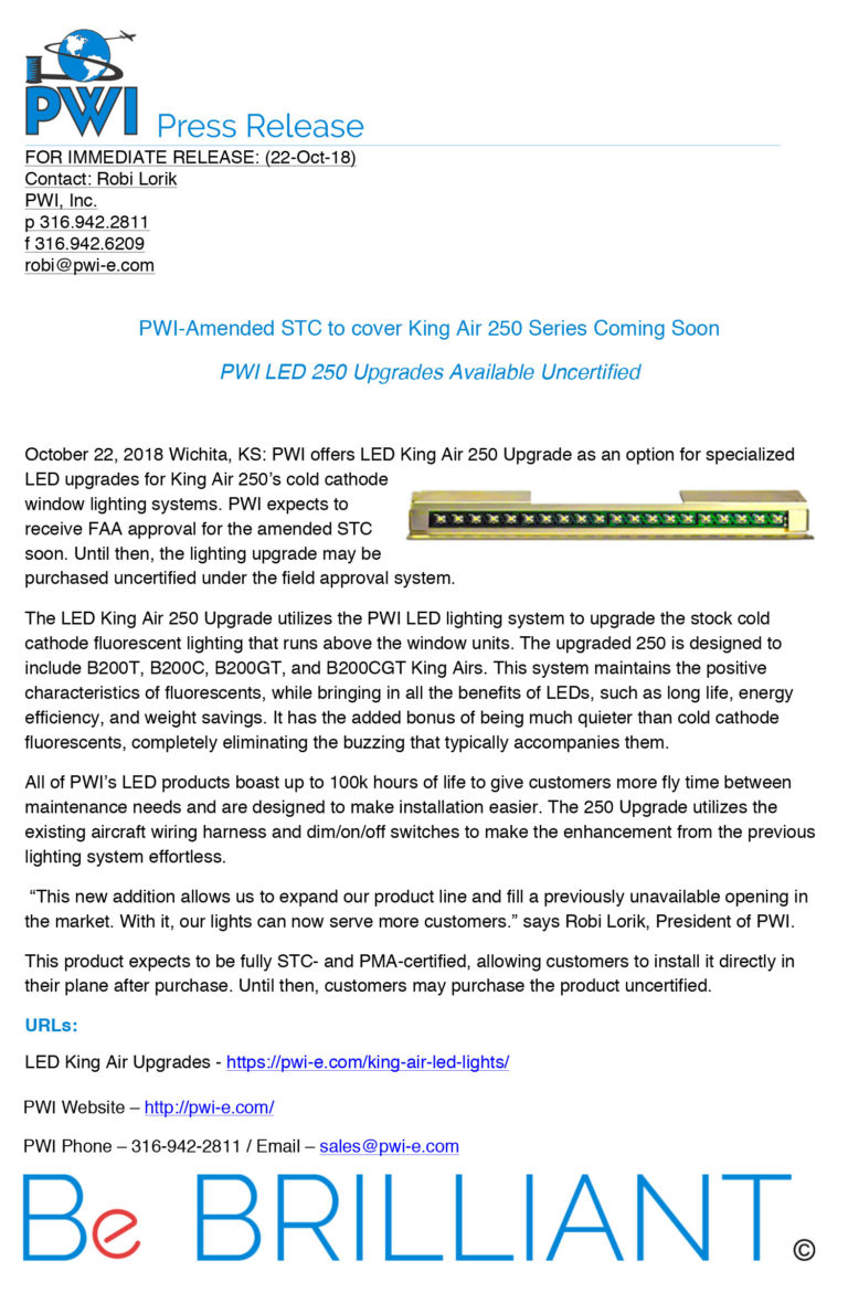 PWI LED 250 Upgrades Available Uncertified - PWI, Inc.